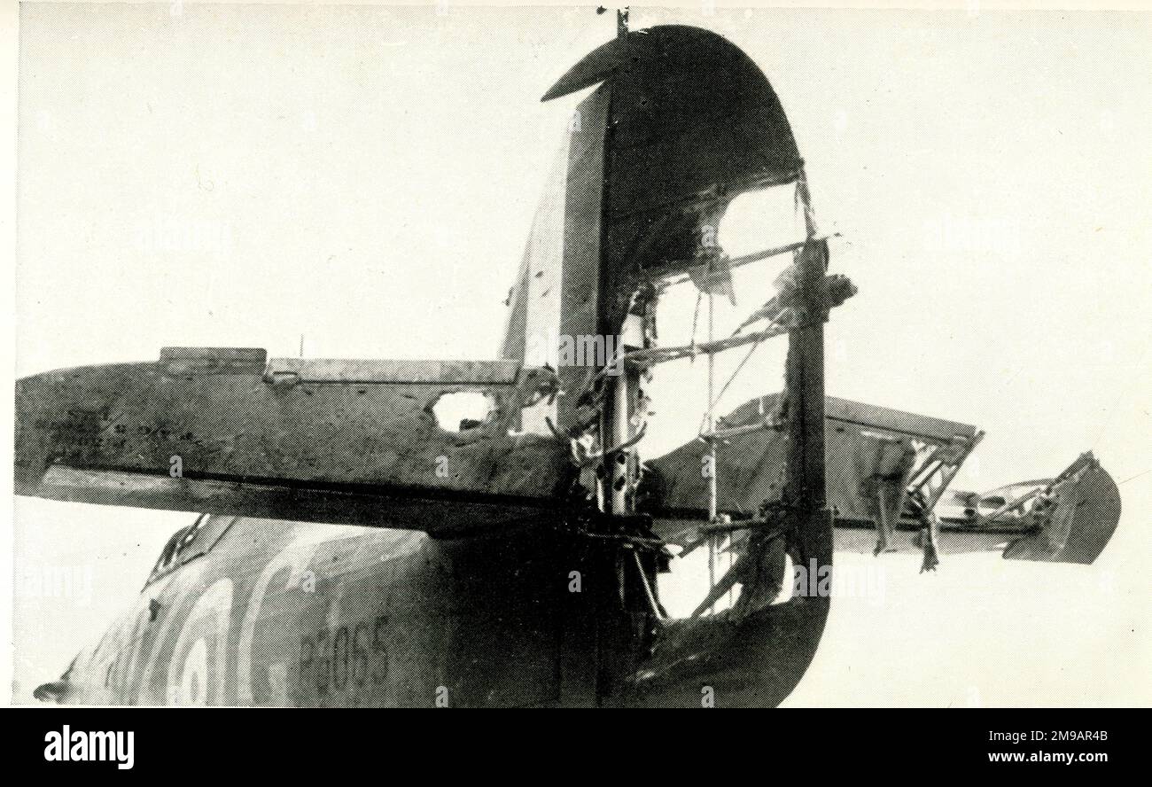 Shot away tail of Hurricane flown safely home across the Channel during ...
