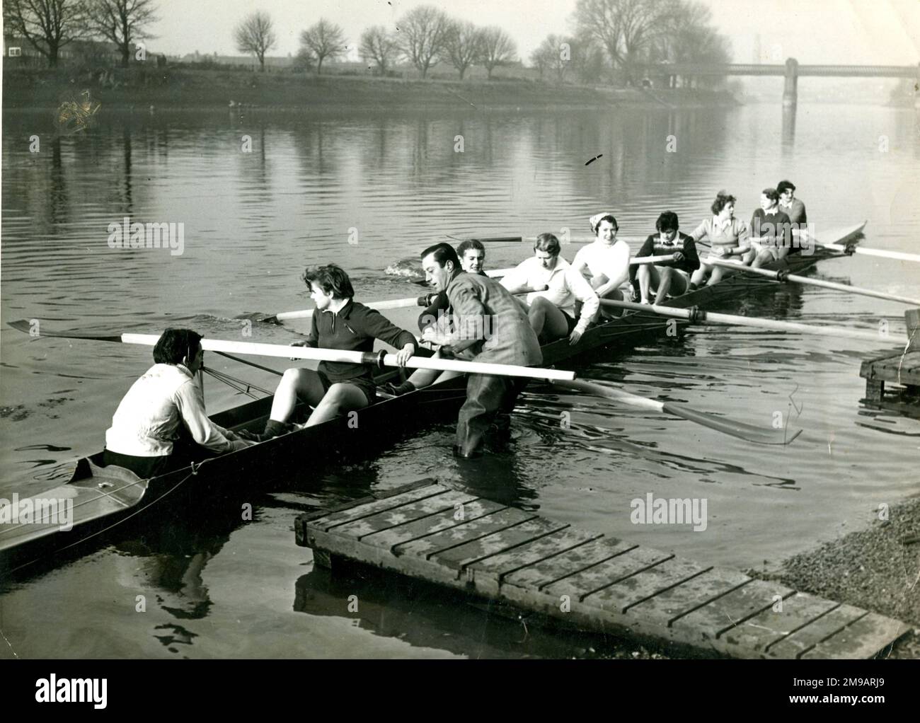 London University Women's Rowing Eight Team on the River Thames, 21 ...