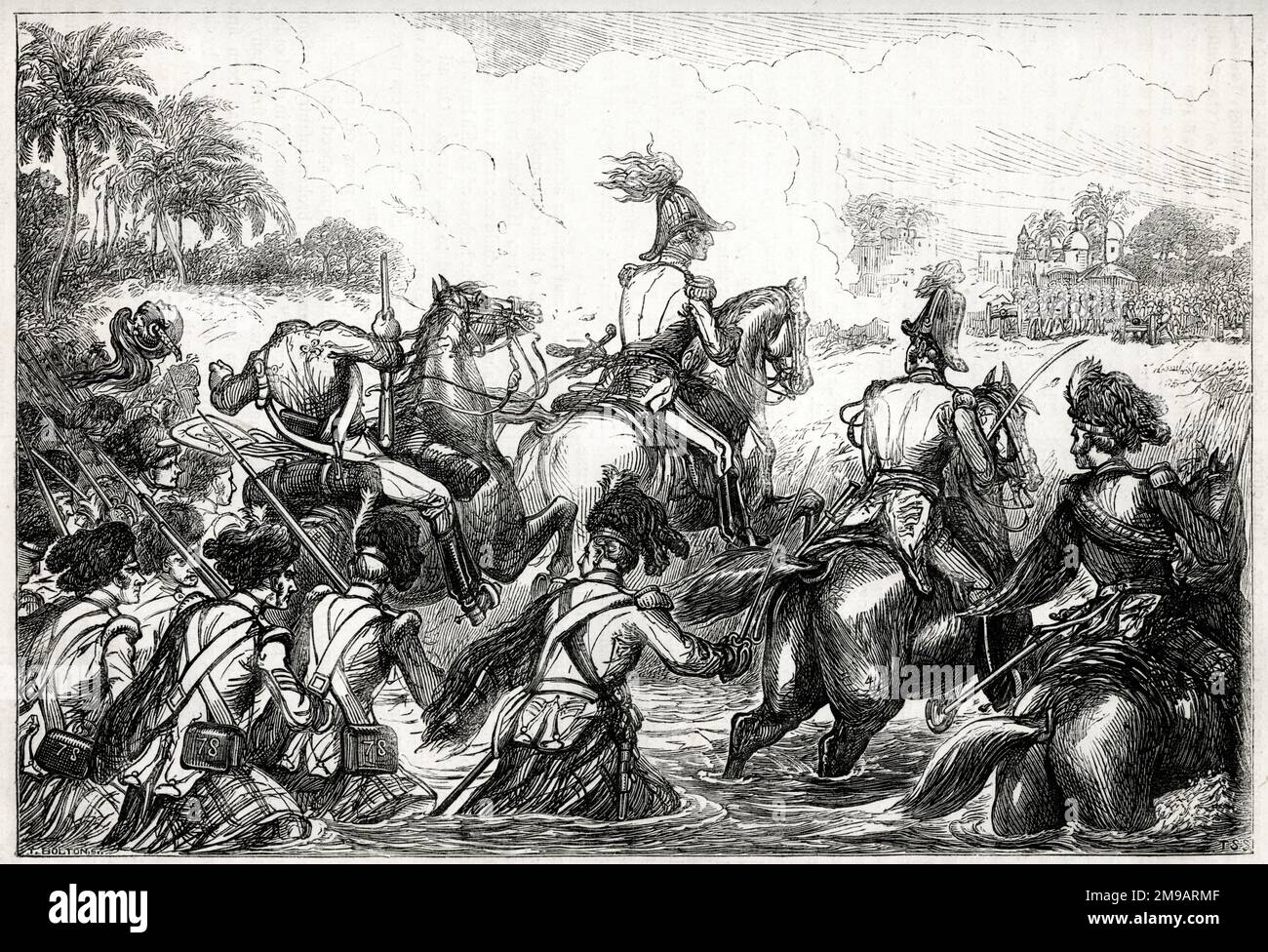 General Sir Arthur Wellesley (later the Duke of Wellington) fording the ...