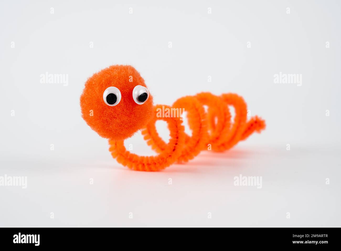 selected focus on head googly eyed pipe cleaner wriggly worm large pom ...