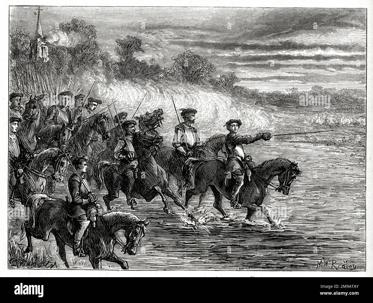General Alexander Leslie's troops crossing the River Tyne at Newburn ...