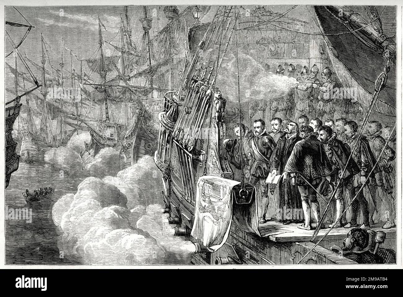 Sir Francis Drake's burial at sea, near Portobelo, Panama. He died of ...