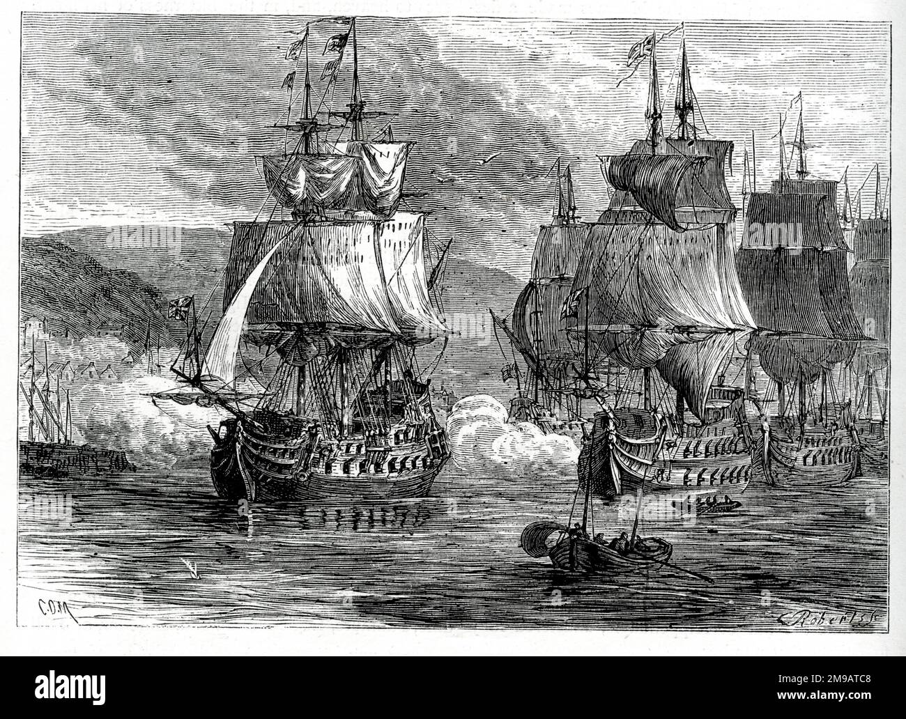 Attack on Burntisland, Fife, Scotland, 1715, during the Jacobite rising ...