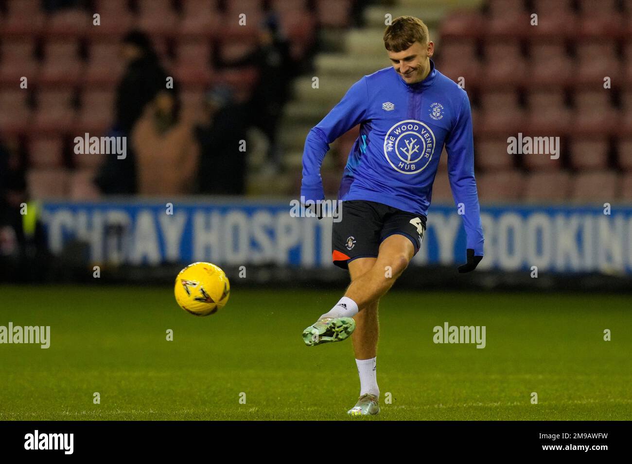 Alfie Doughty #45 of Luton Town warms up before the Emirates FA Cup ...