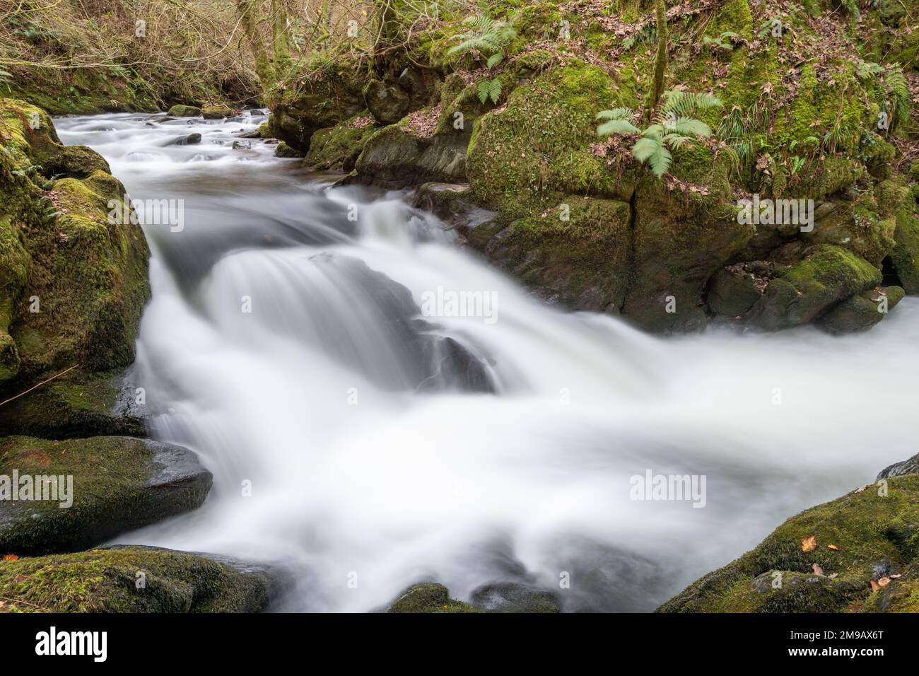 Long exposure of a waterfall on the East Lyn river at Watersmeet in ...