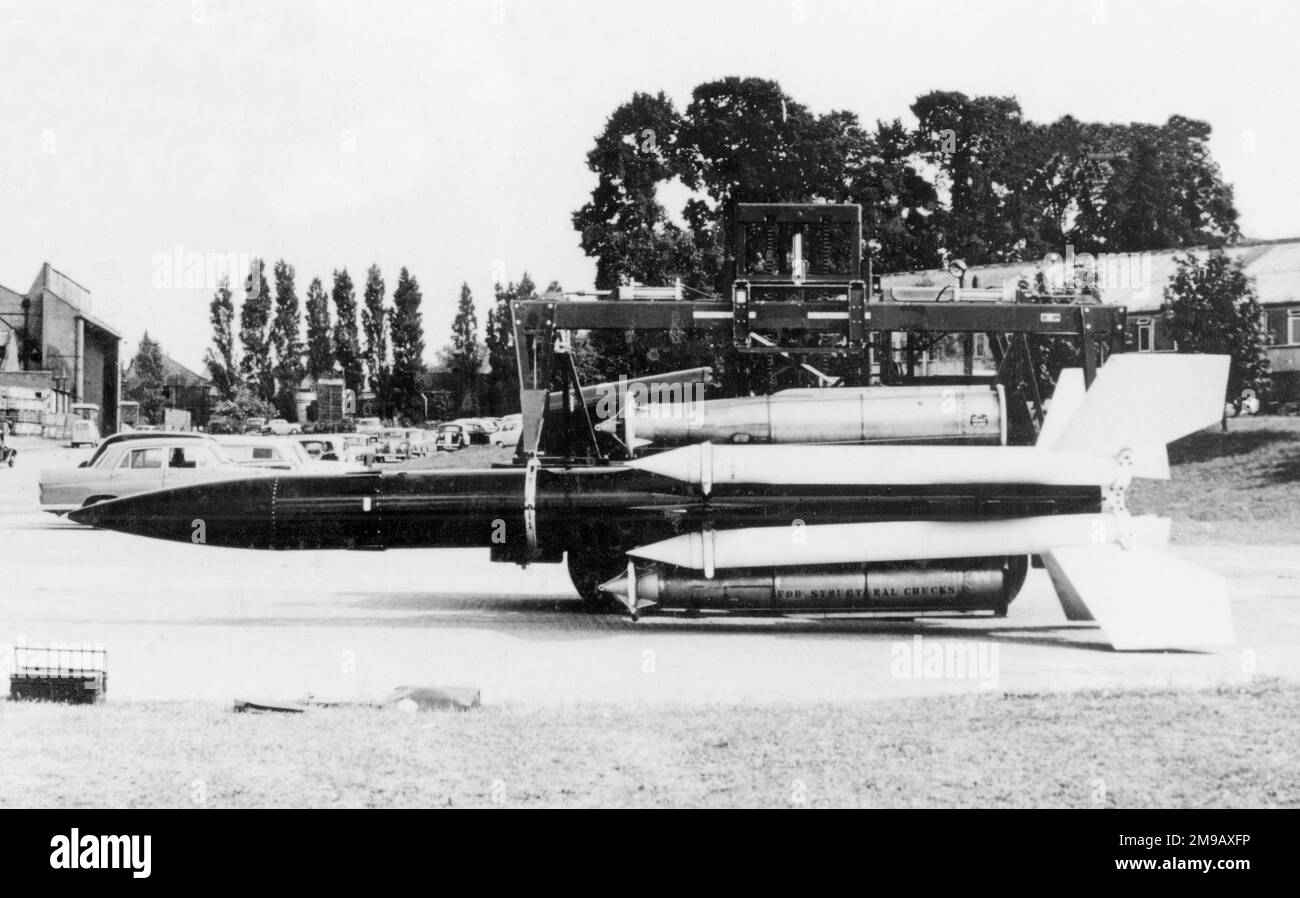 Bristol Bloodhound surface to air missile test round carried by a side ...