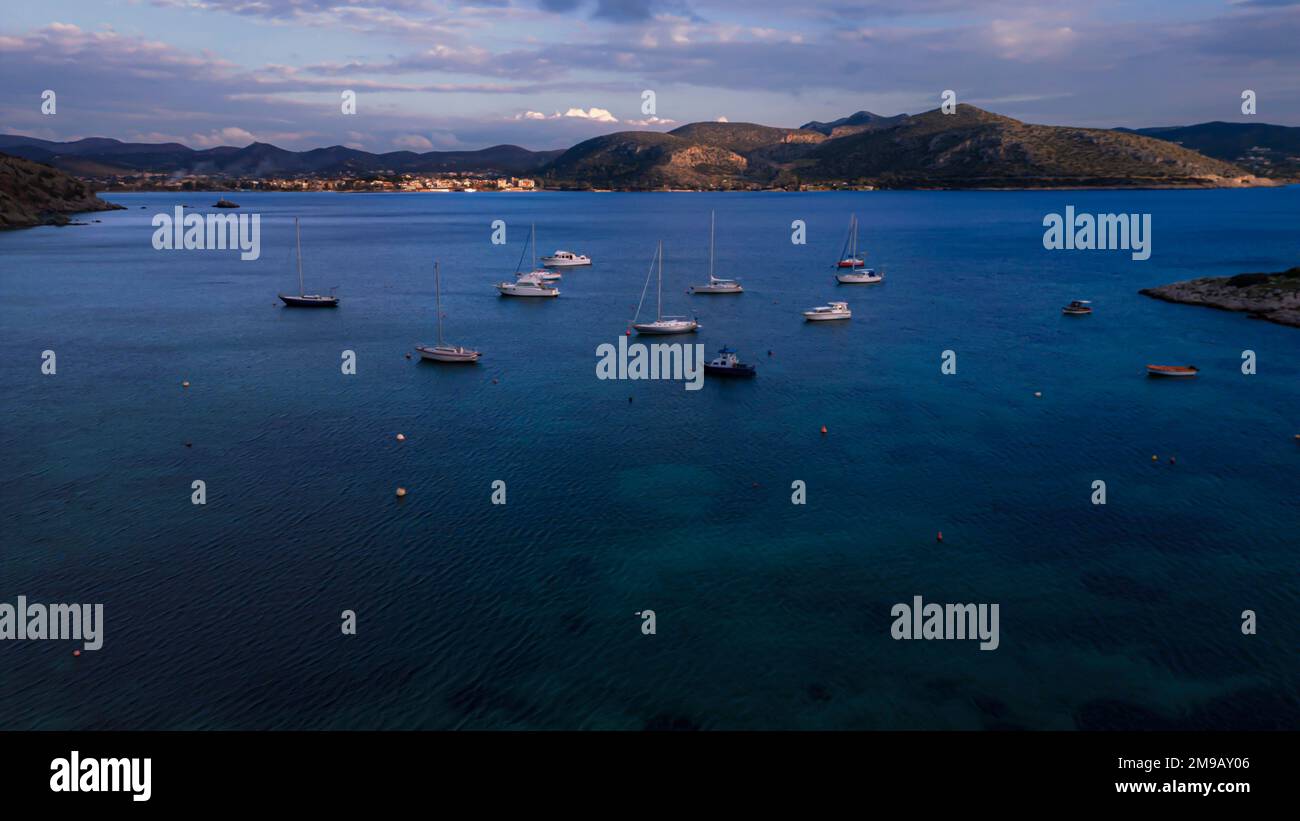Small port of fishing and sail boats of Anavyssos in Greece Stock Photo ...