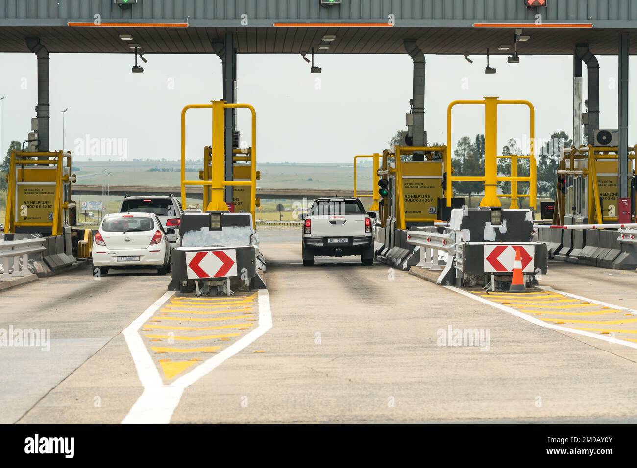 cars at Wilge plaza toll booths in Free State, South Africa on the N3 ...