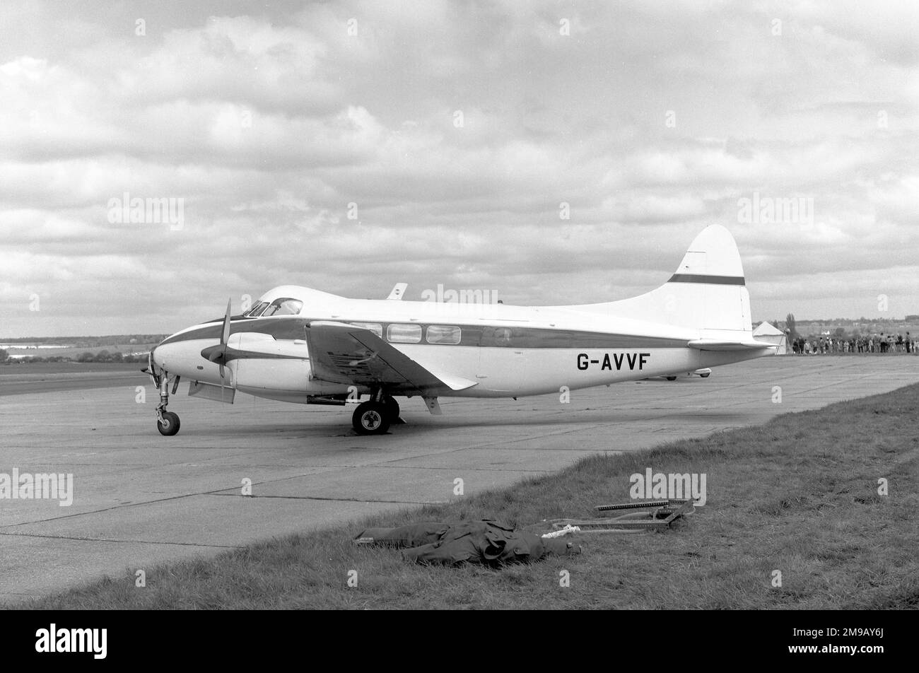 de Havilland DH.104 Dove 8 G-AVVF (msn 04541), on the airfield at North Weald, on 7 May 1984 ...