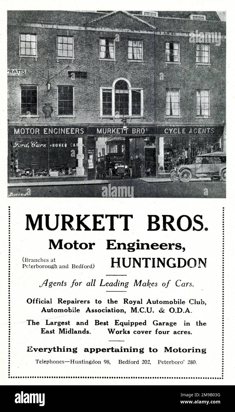 Advert for Murkett Bros, Motor Engineers, Huntingdon Stock Photo - Alamy