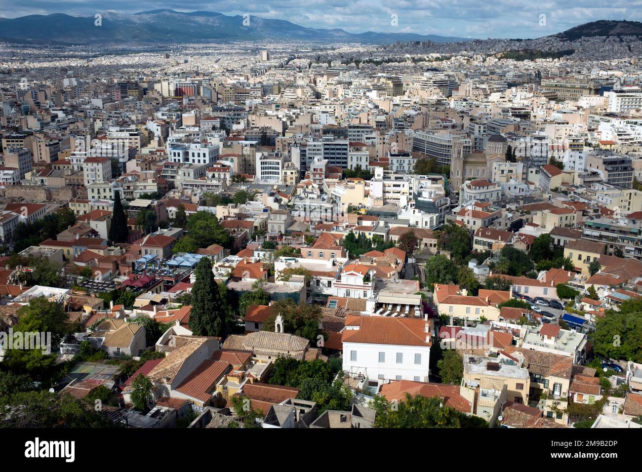 Athens neighbourhood seen from the Acropolis, Athens, Greece Stock ...