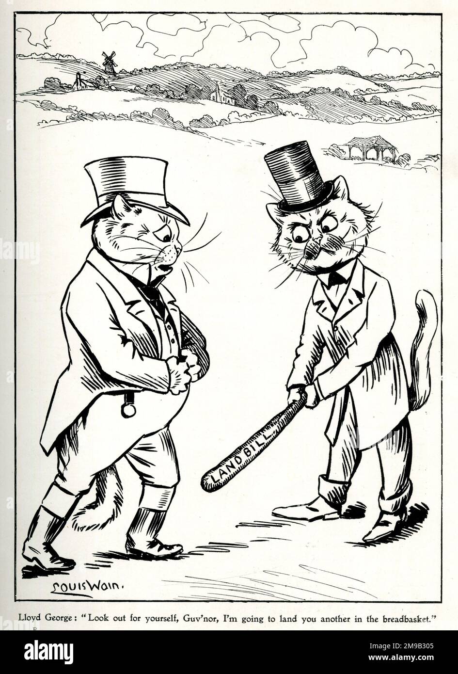 Political cartoon, Lloyd George and the Land Bill, by Louis Wain Stock ...