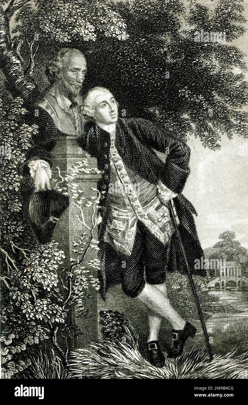 David Garrick, actor, with a bust of Shakespeare Stock Photo - Alamy