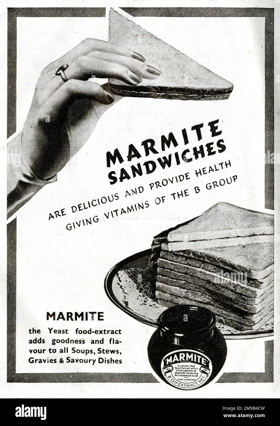 Advert, wartime food, Marmite sandwiches, WW2 Stock Photo - Alamy
