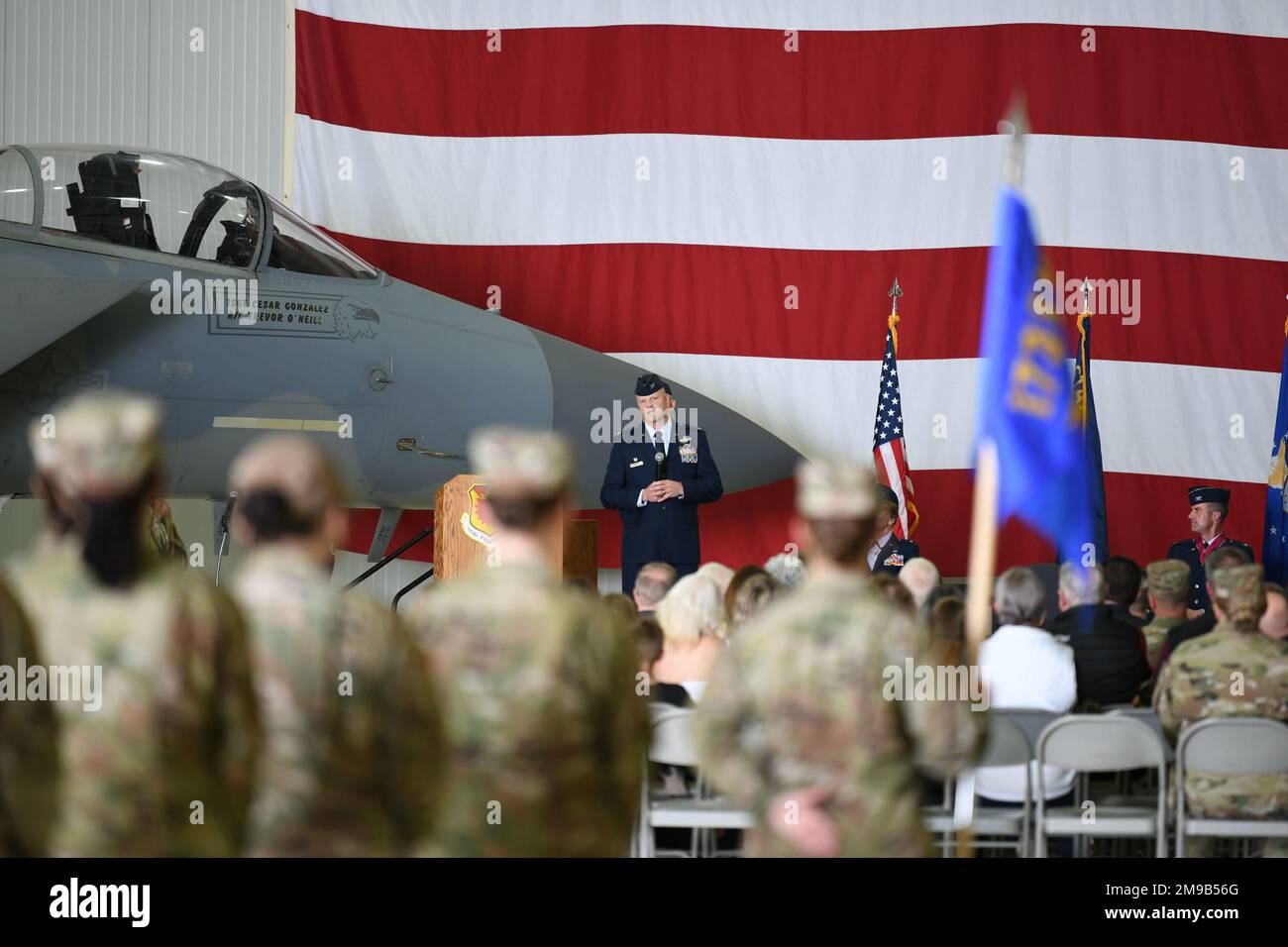 The 173rd Fighter Wing Honor Guard performs the ceremonial posting of ...