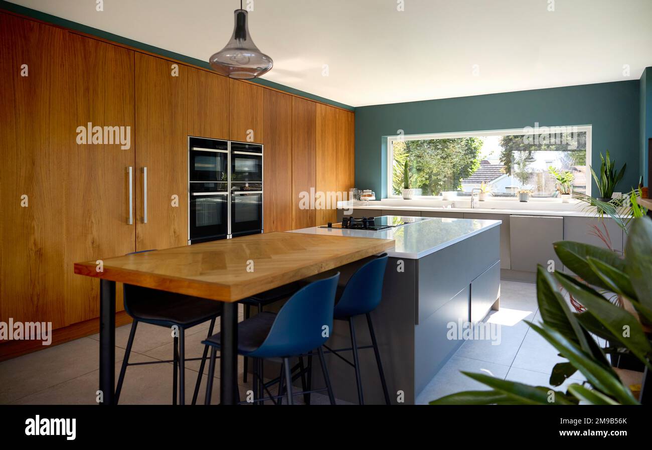 Kitchen And Counter With Built In Appliances In Modern House Stock ...