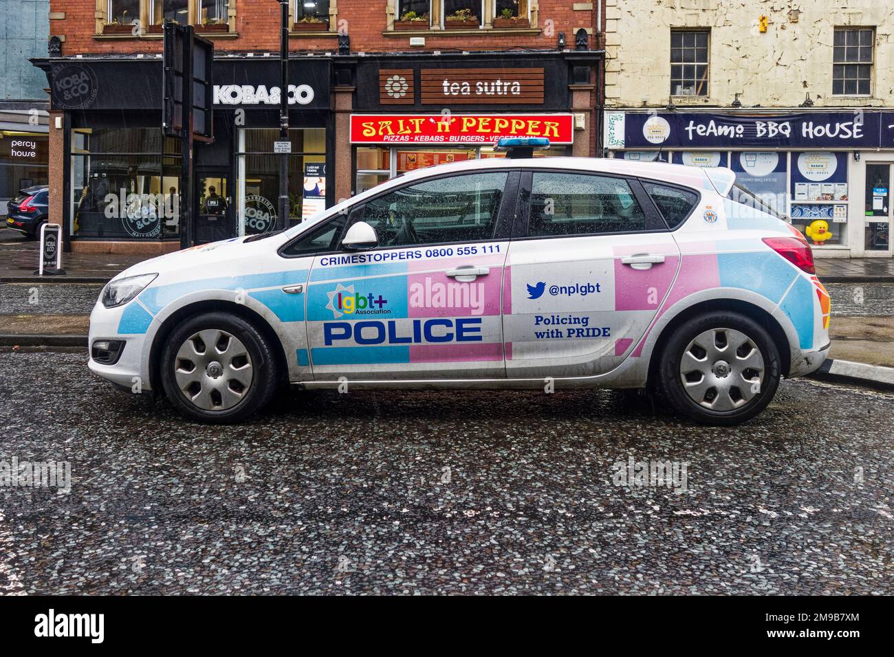 Police vehicle in Newcastle upon Tyne, UK in gender appeasing livery ...