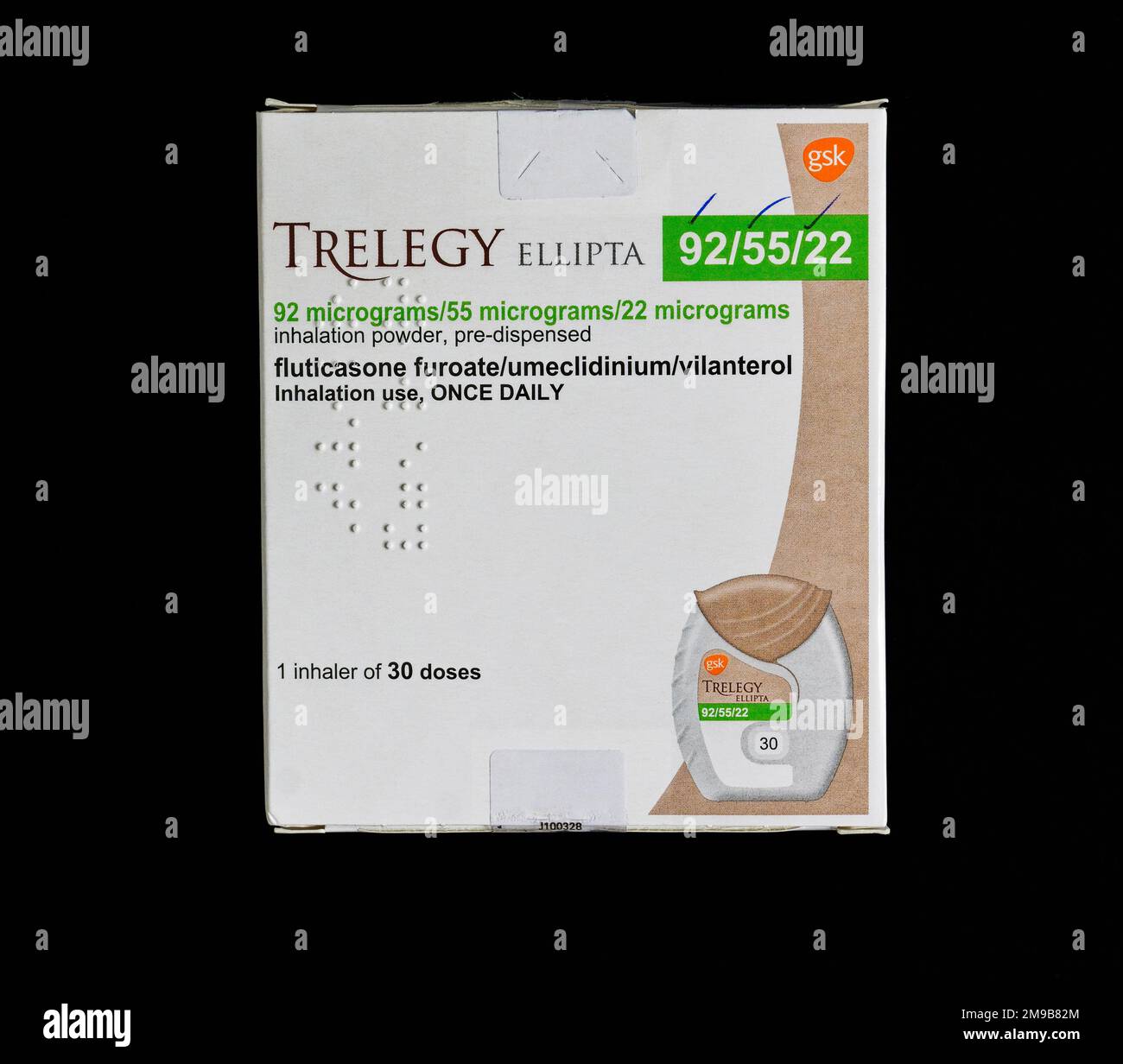 Trelegy ellipta box with fluticasone furoate/umeclididinium/vilanterol ...