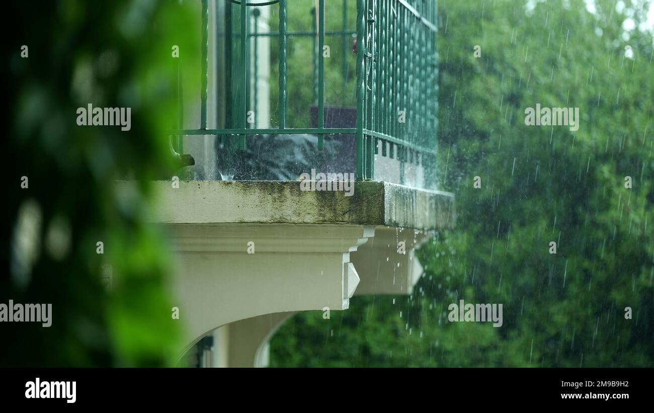 Pouring rain in home balcony terrace, incoming summer storm4 Stock ...