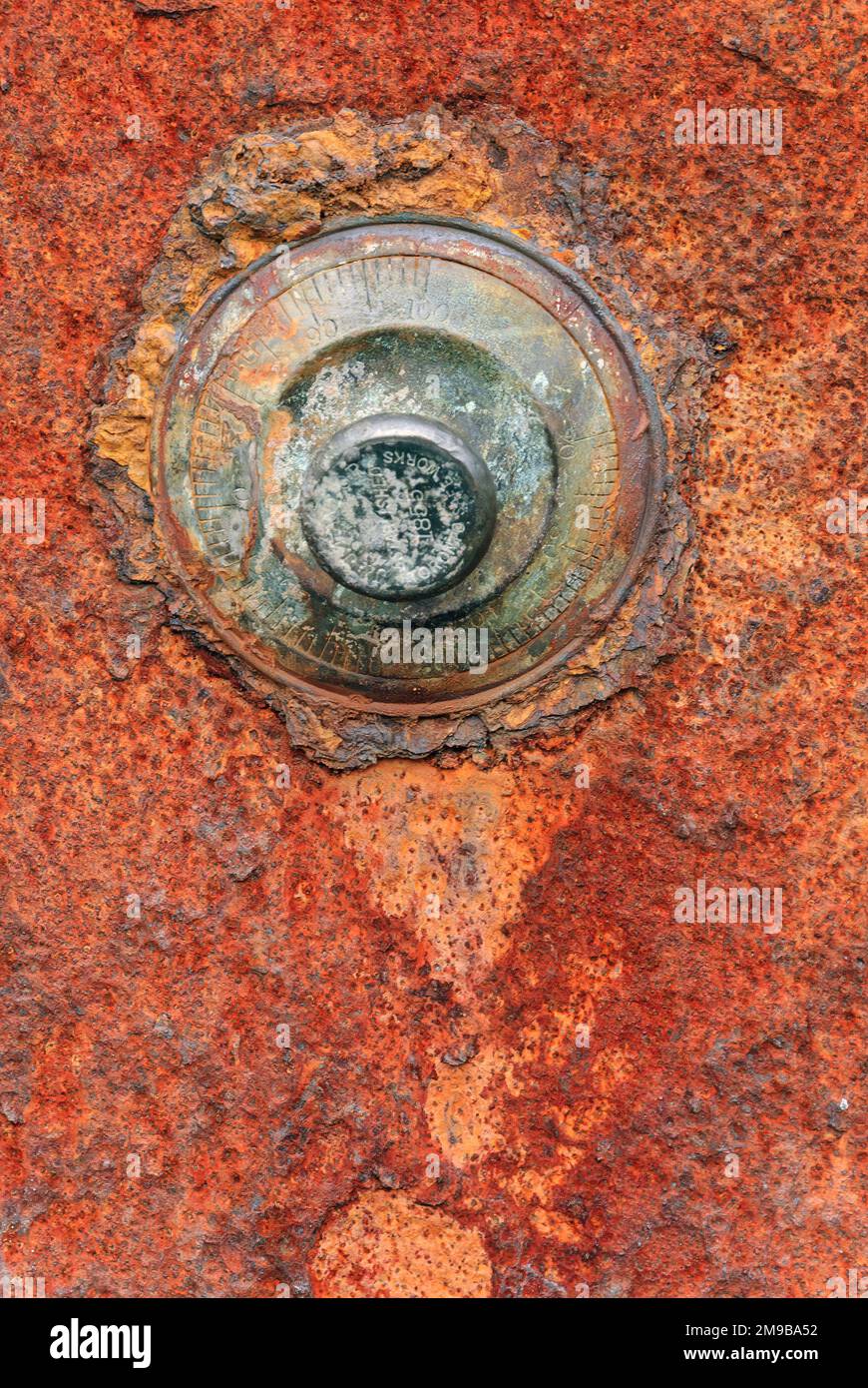 Rusted combination lock on a red rusty safe door Stock Photo - Alamy