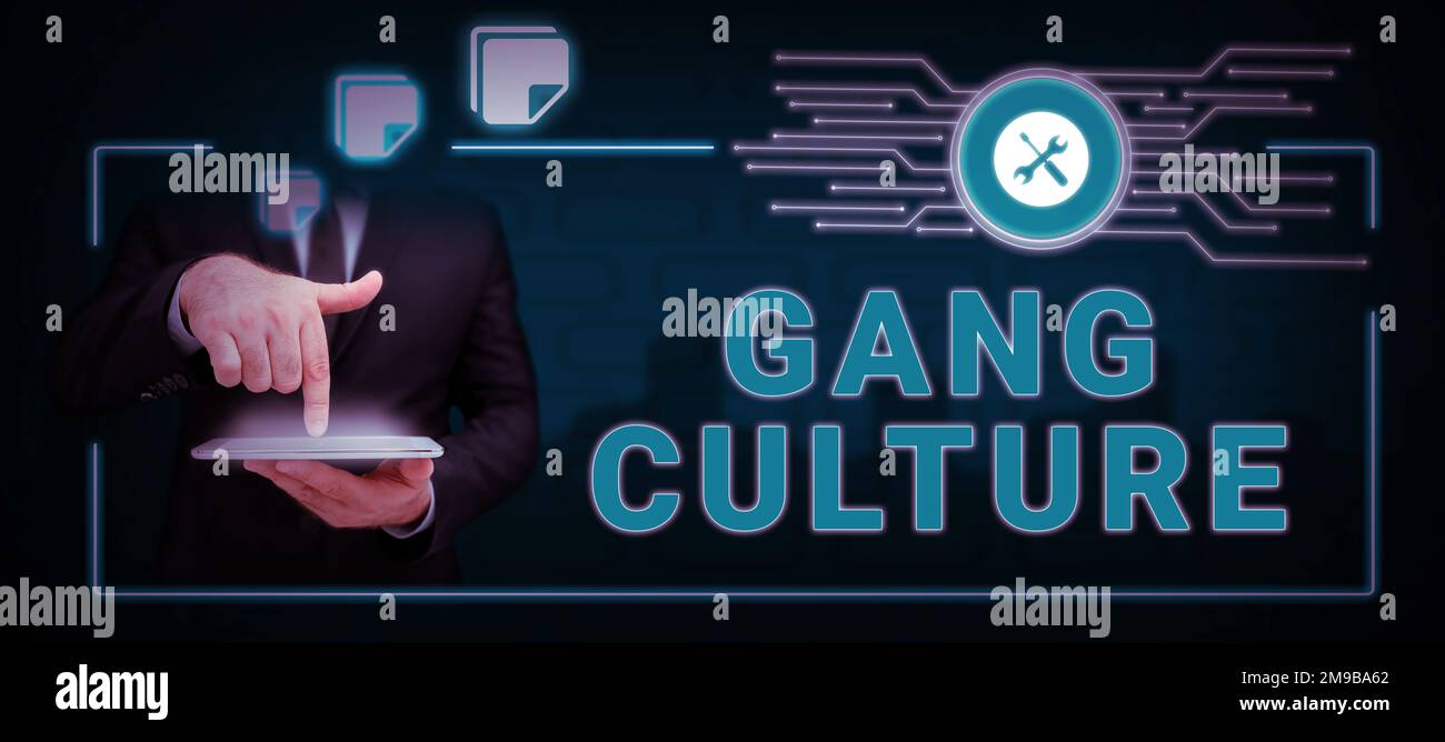 Text caption presenting Gang Culture, Conceptual photo particular organization of criminals or ...