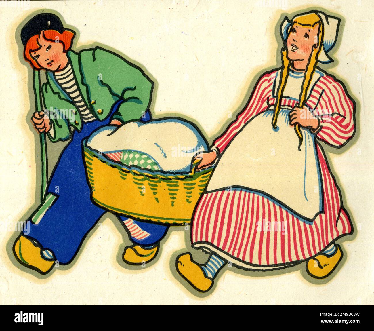 Dutch girl and boy carrying a washing basket Stock Photo - Alamy