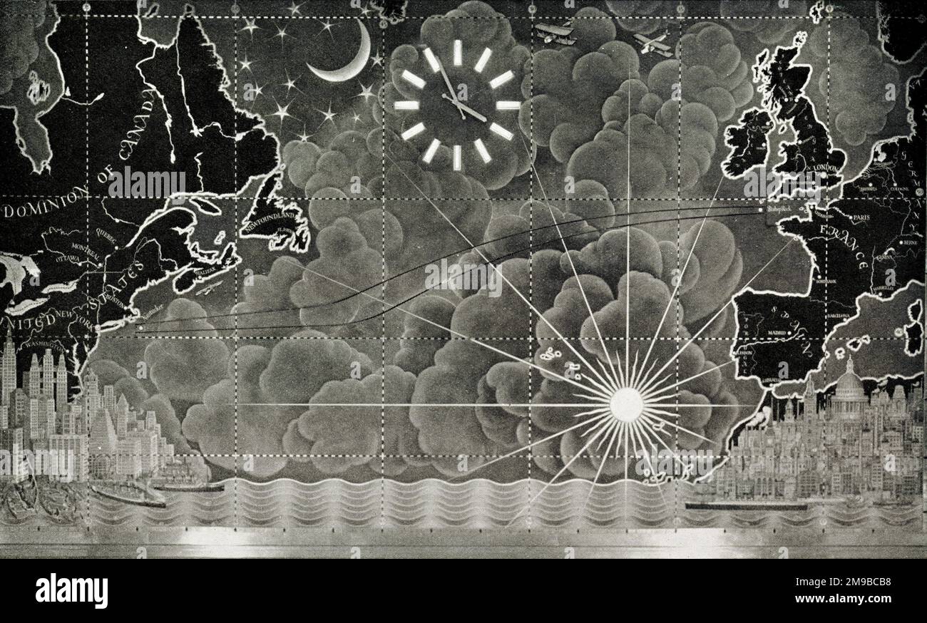 RMS Queen Mary, decorative chart of the Atlantic Stock Photo - Alamy