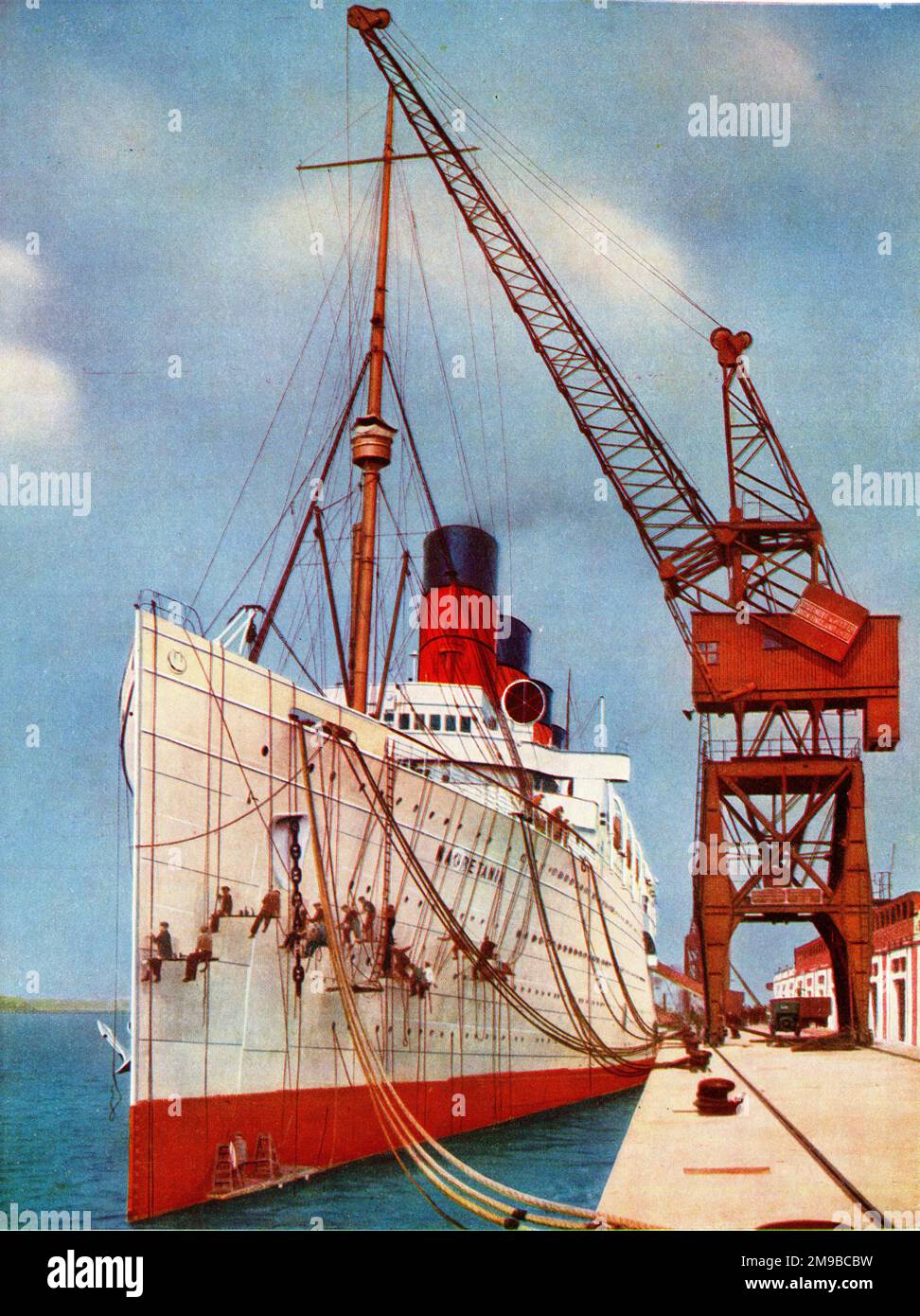 RMS Mauretania, transatlantic liner, being painted at Southampton Stock ...