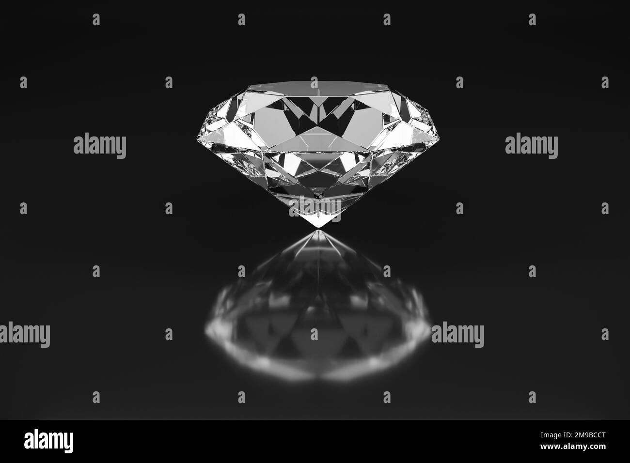 Huge diamond with a symmetrical reflection isolated on black background ...