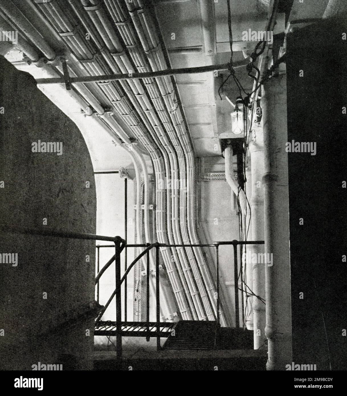 RMS Queen Mary, some of the 4,000 miles of protected cabling Stock ...