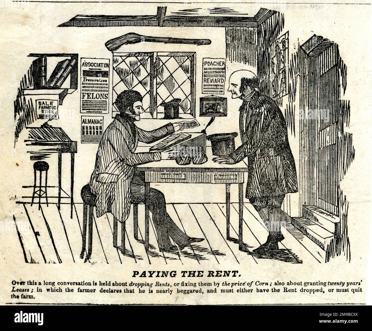 Landlord and Farmer, Paying the Rent - Anti-Corn Law campaign Stock ...