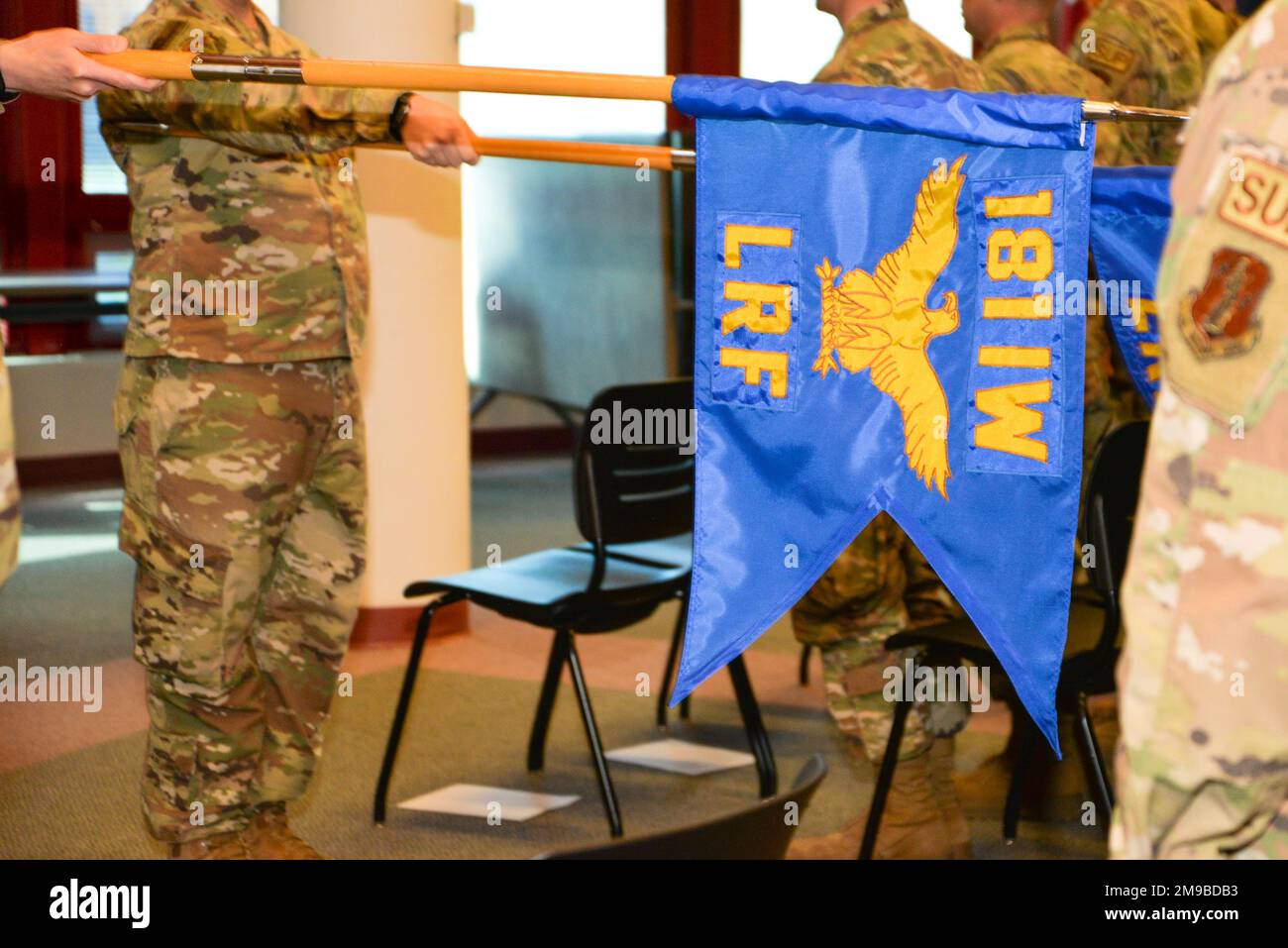 The 181st Logistics Readiness Flight’s guidon is retired during a ...