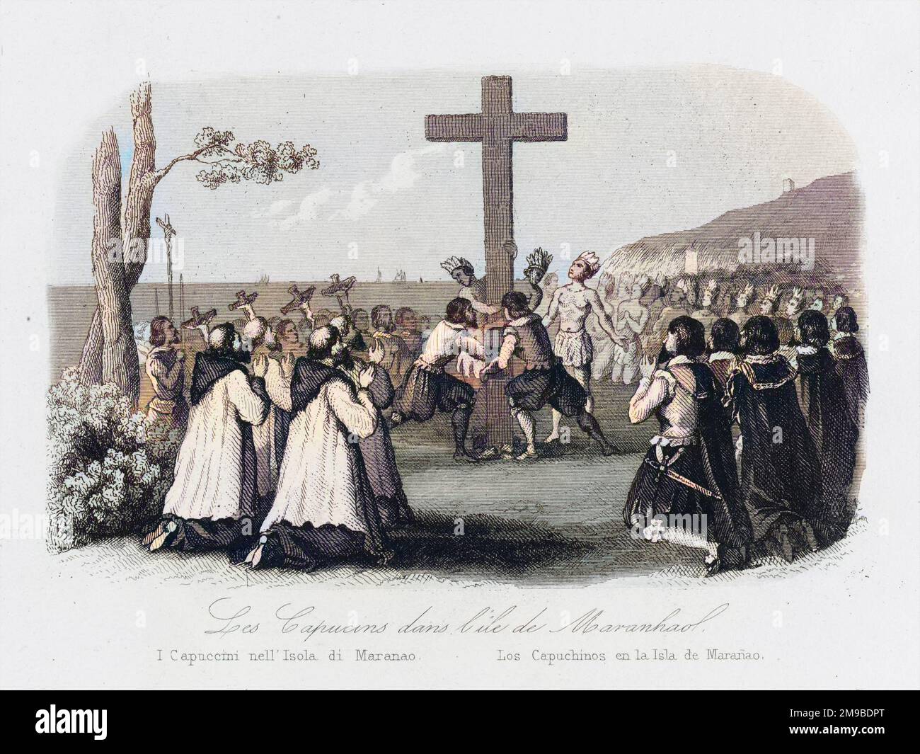 Capuchin missionaries raise the holy cross on the Brazilian island of ...