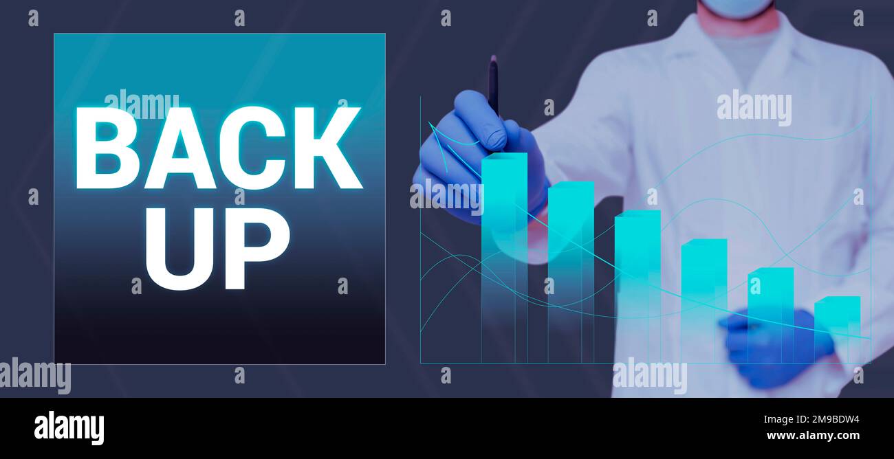 Writing displaying text Back Up, Word for saving important data into ...