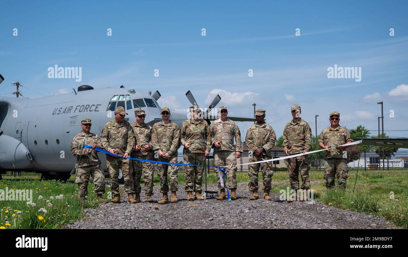 914th Air Refueling Wing members stand ready to cut the ribbon on a new ...