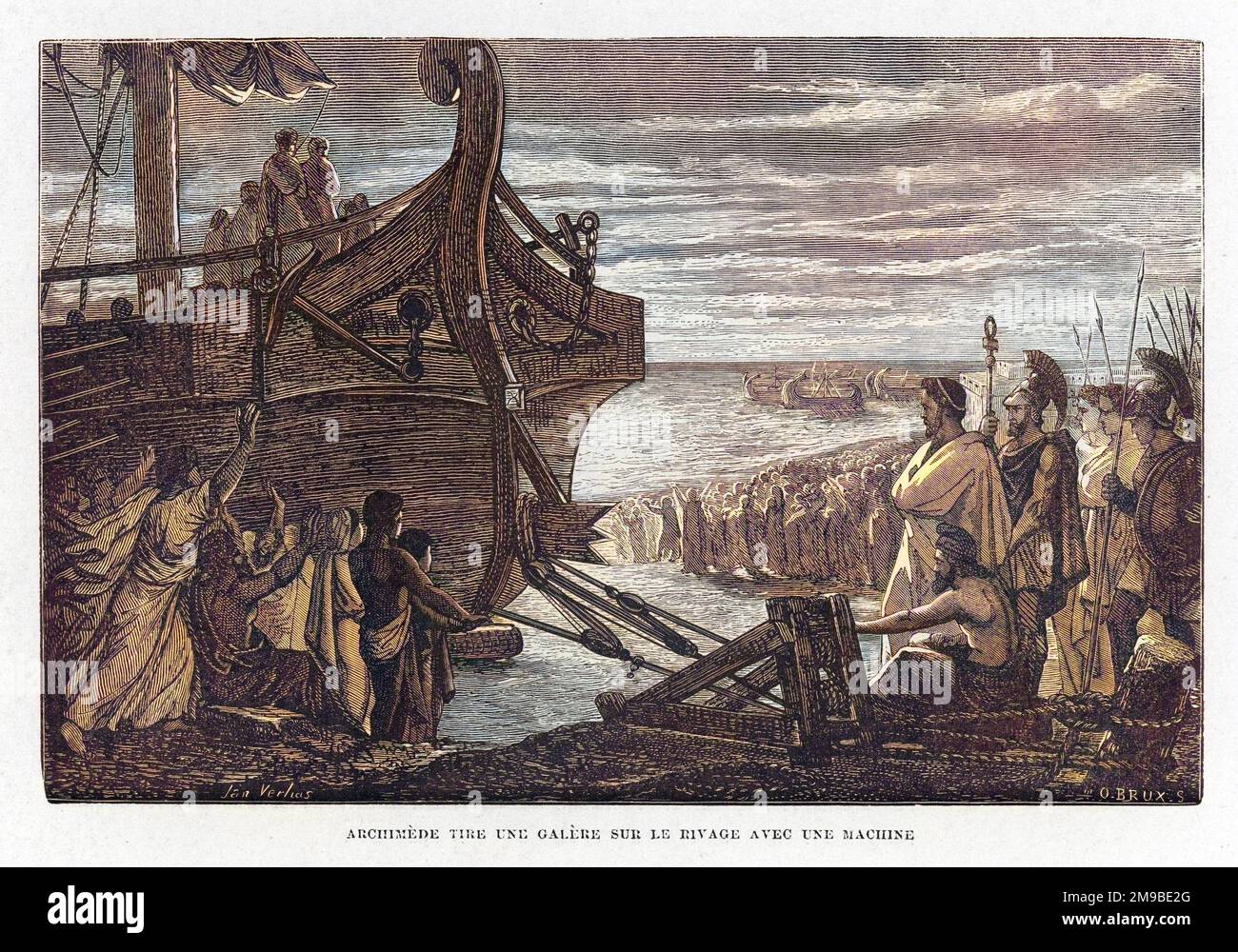 Archimedes, Greek mathematician and inventor, demonstrating the use of ...