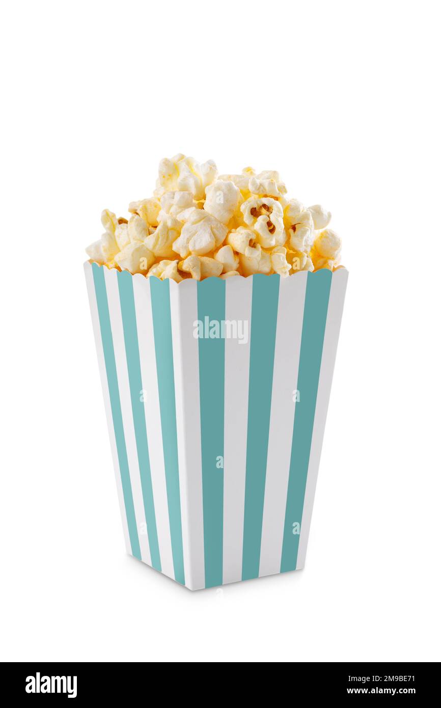 Turquoise white striped carton bucket with tasty cheese popcorn ...