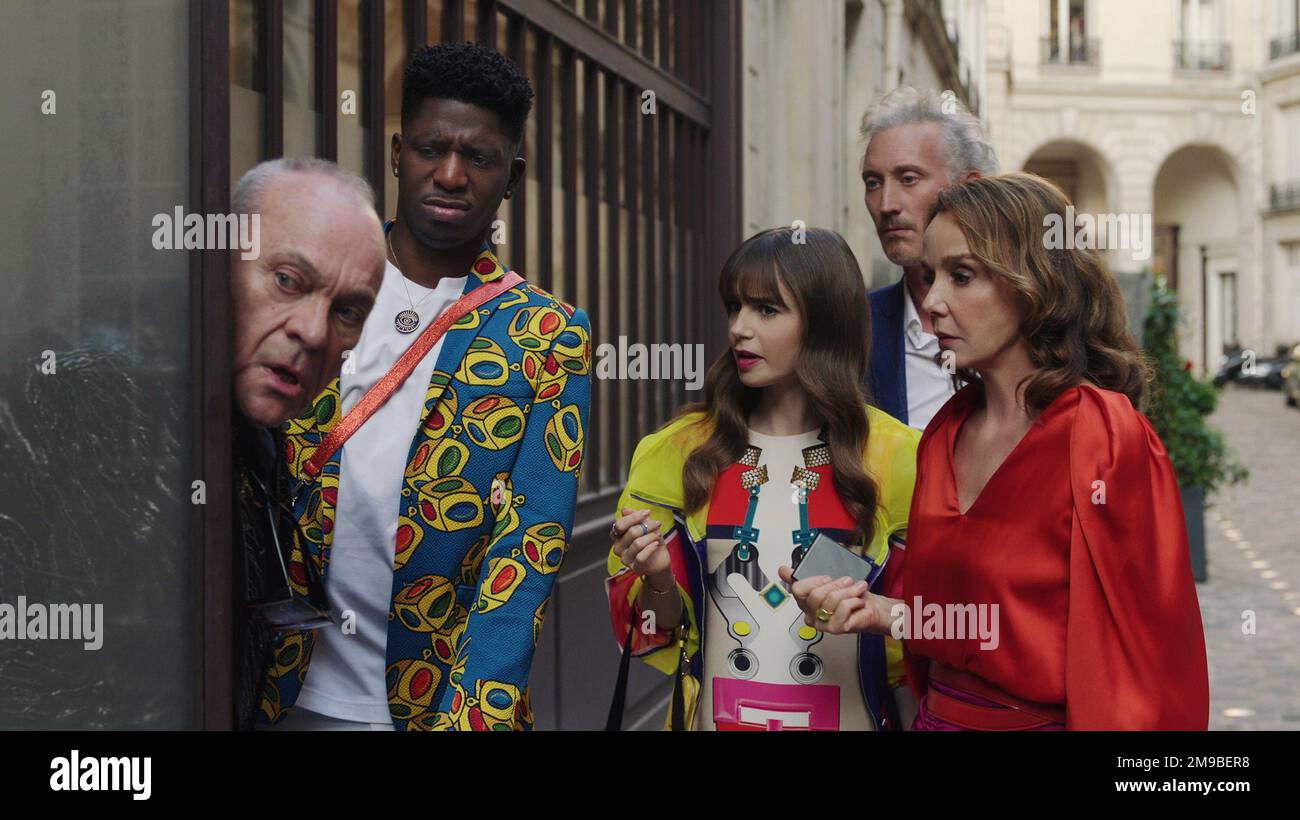 EMILY IN PARIS, from left: Jean-Christophe Bouvet, Samuel Arnold, Lily ...