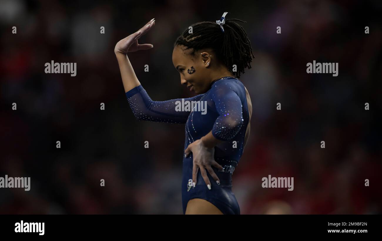 Utah State gymnast Amari Evans performs her floor routine during an ...