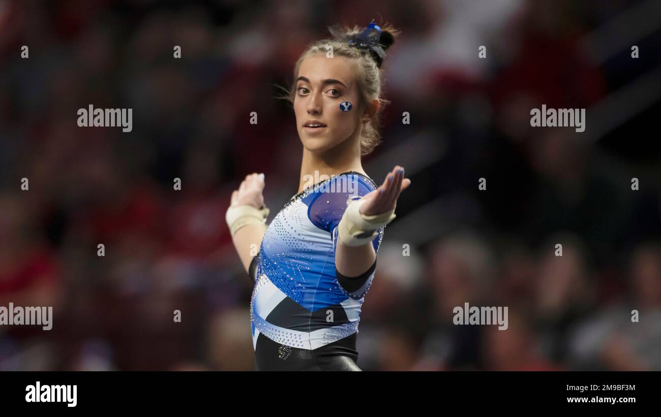 Brigham Young gymnast Sydney Benson performs her floor routine during ...