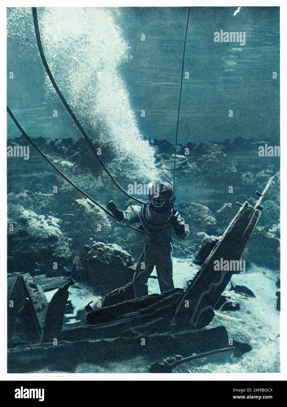 Illustration based on the first underwater photograph of a diver Stock ...