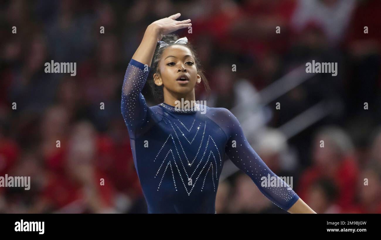 Utah State gymnast Angel Stuart performs her floor routine during an ...