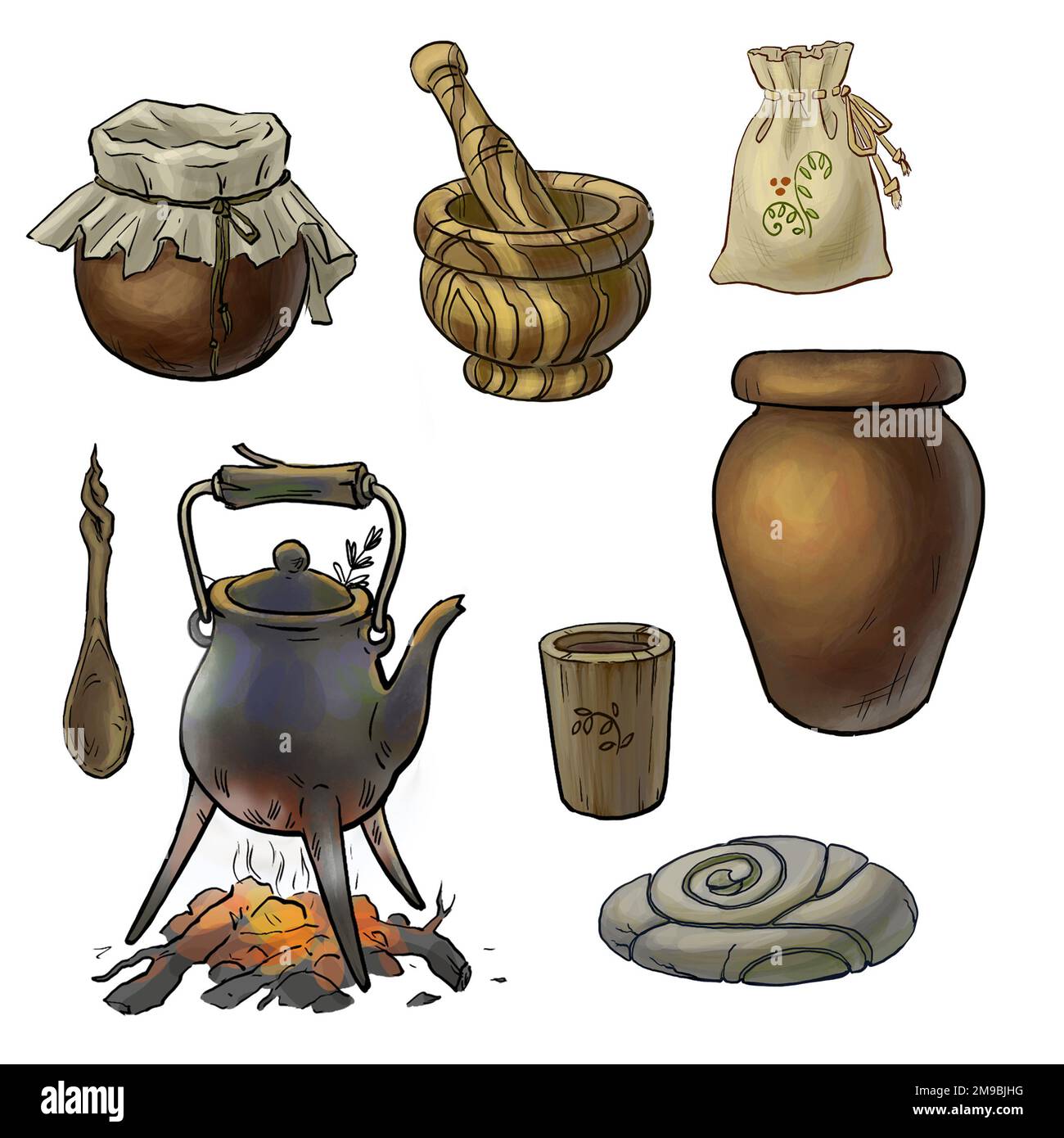 illustration set of rustic crockery. High quality illustration Stock ...