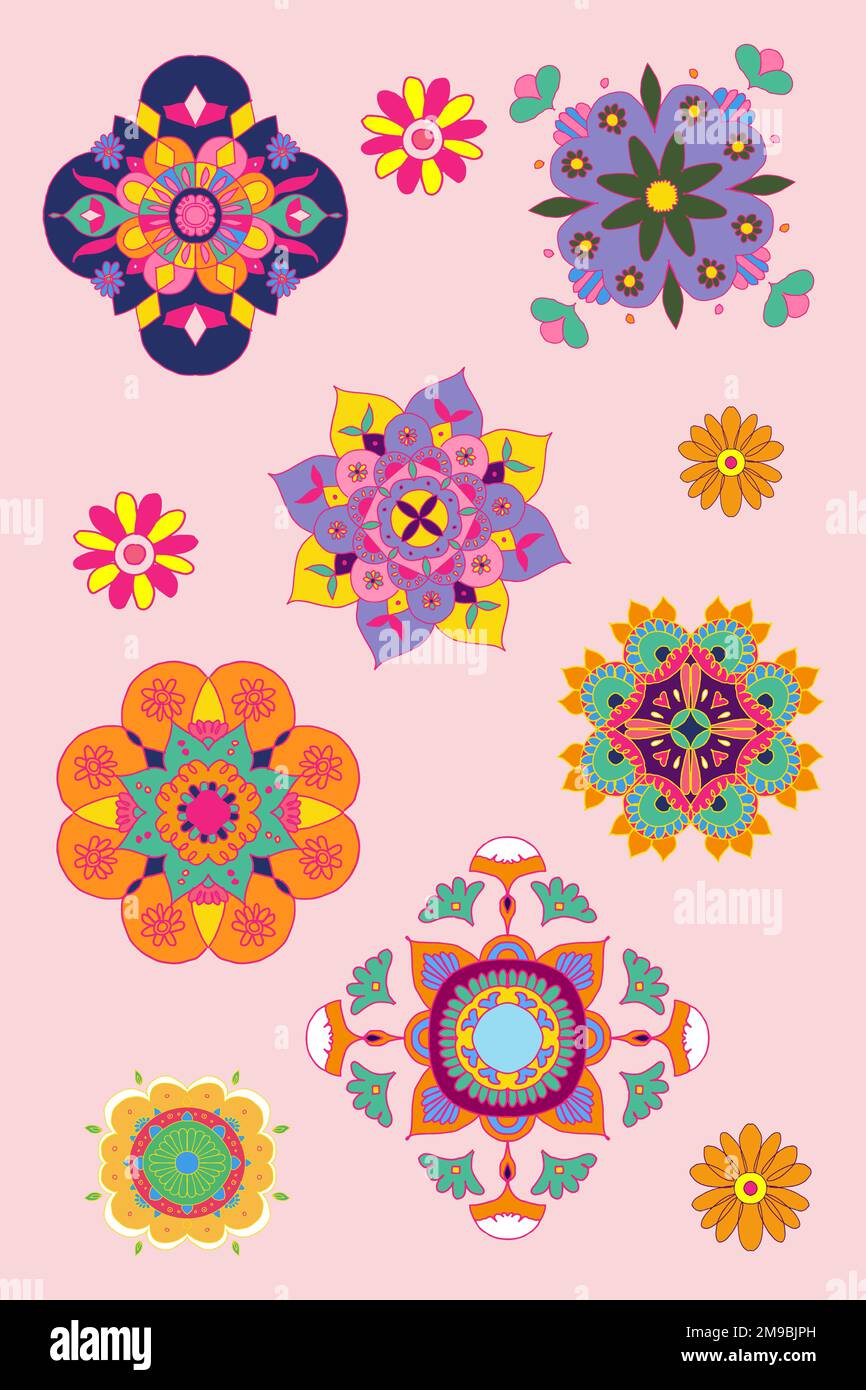 Diwali Indian rangoli vector flower set Stock Vector Image & Art - Alamy
