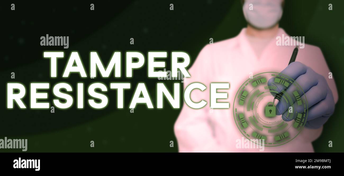Text caption presenting Tamper Resistance. Word for resilent to ...