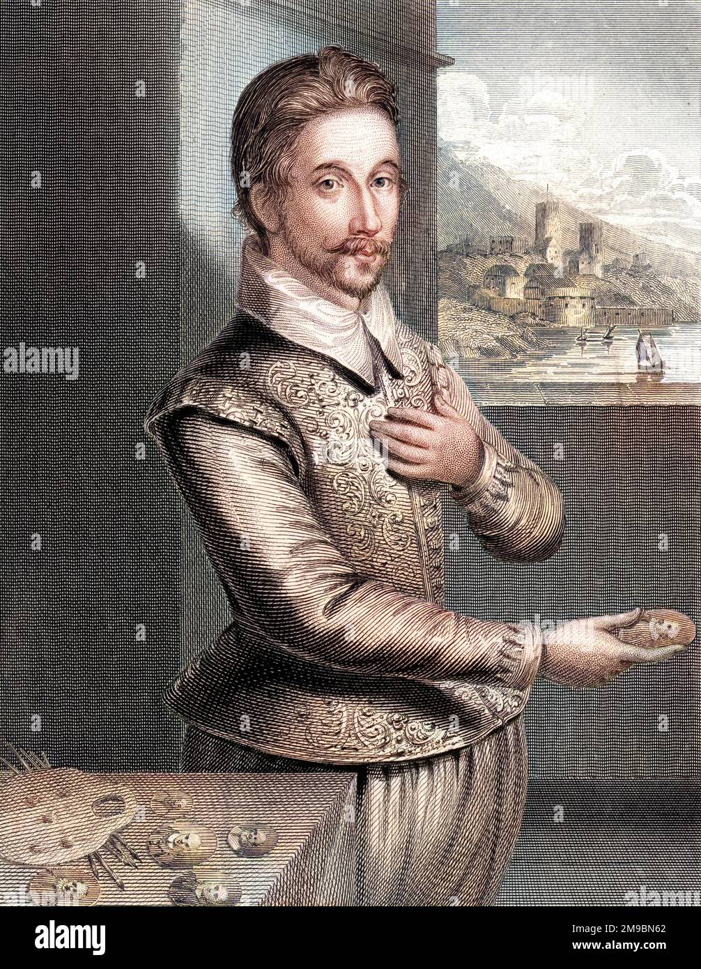 ISAAC OLIVER miniature painter - he is holding a specimen of his art ...