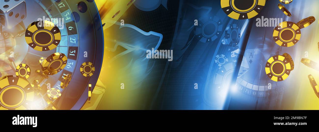 Yellow Blue Casino Gaming Concept Background Banner. Roulette, Slot ...