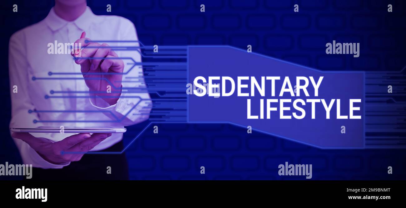 Text caption presenting Sedentary Lifestyle. Word for ways and means of ...