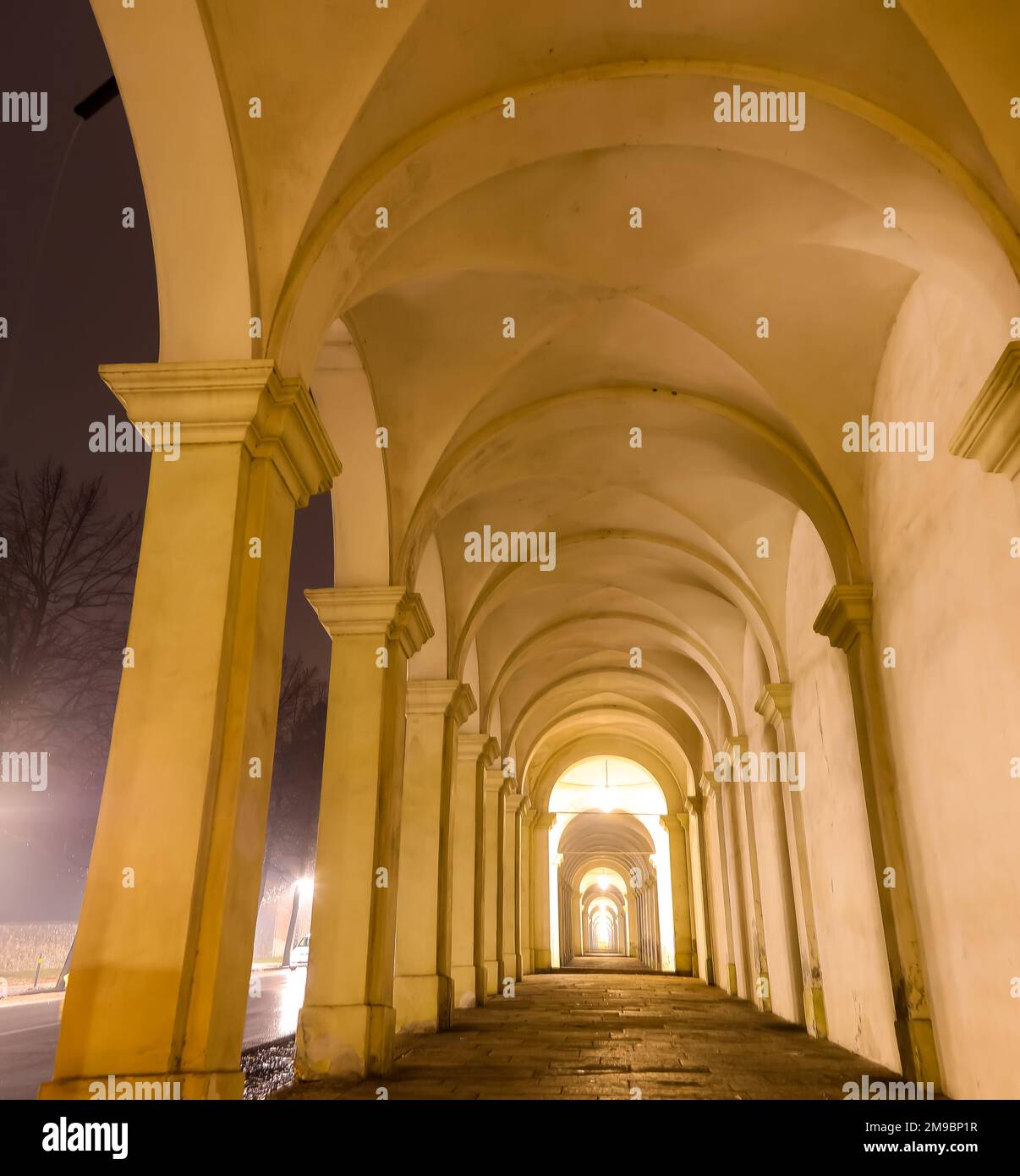 night view of the gallery of architectural arches of the City of ...