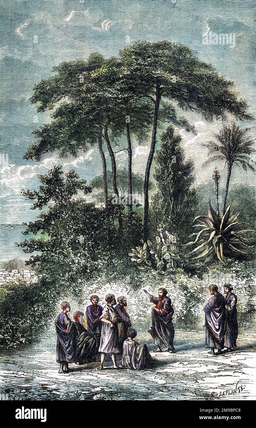 PYTHAGORAS Greek philosopher with his students at Crotona Stock Photo ...